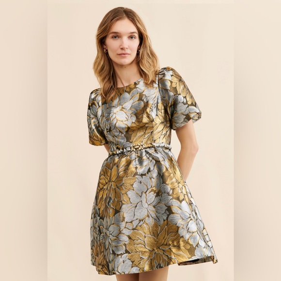 Lilly Pulitzer | Dresses | Priyanka Floral Jacquard Dress Gold Metallic ...